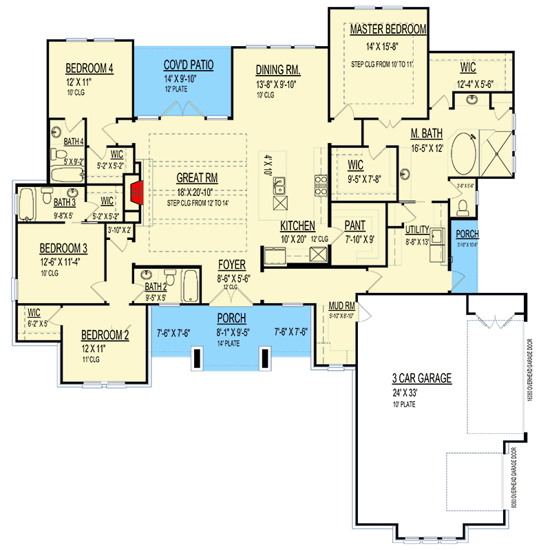Plan 264144KMD: One-Story Hill Country House Plan with 4 Bedrooms ...