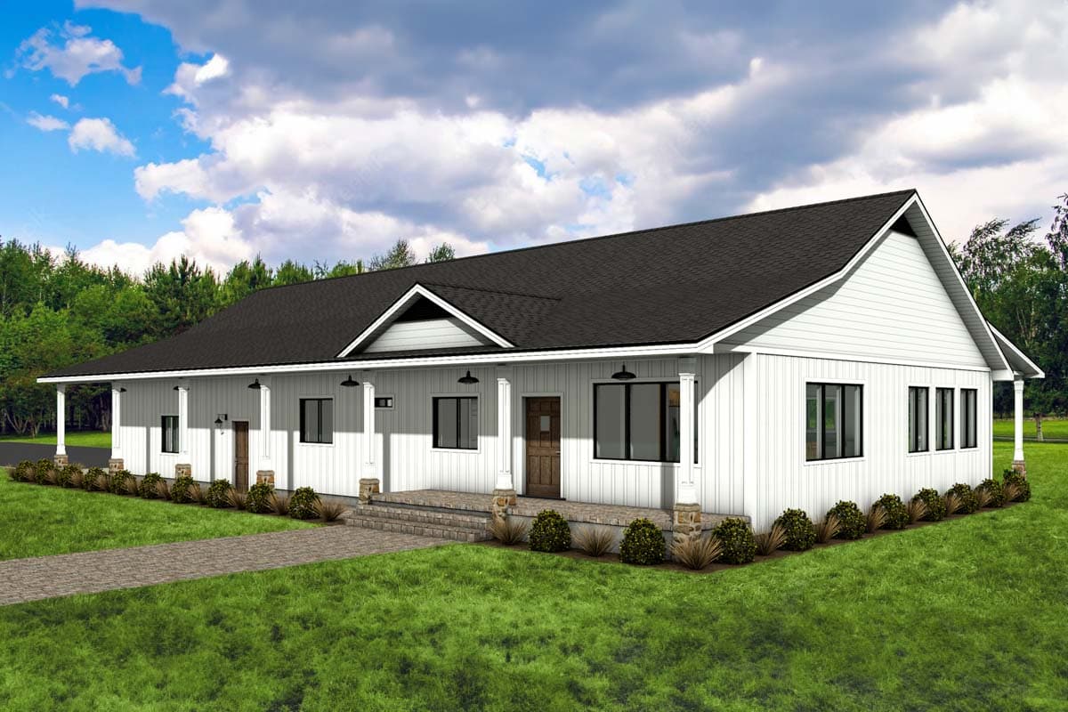 Plan 225009RBS: 1805 Sq Ft Country Barndominium House Plan with 1235 Sq ...