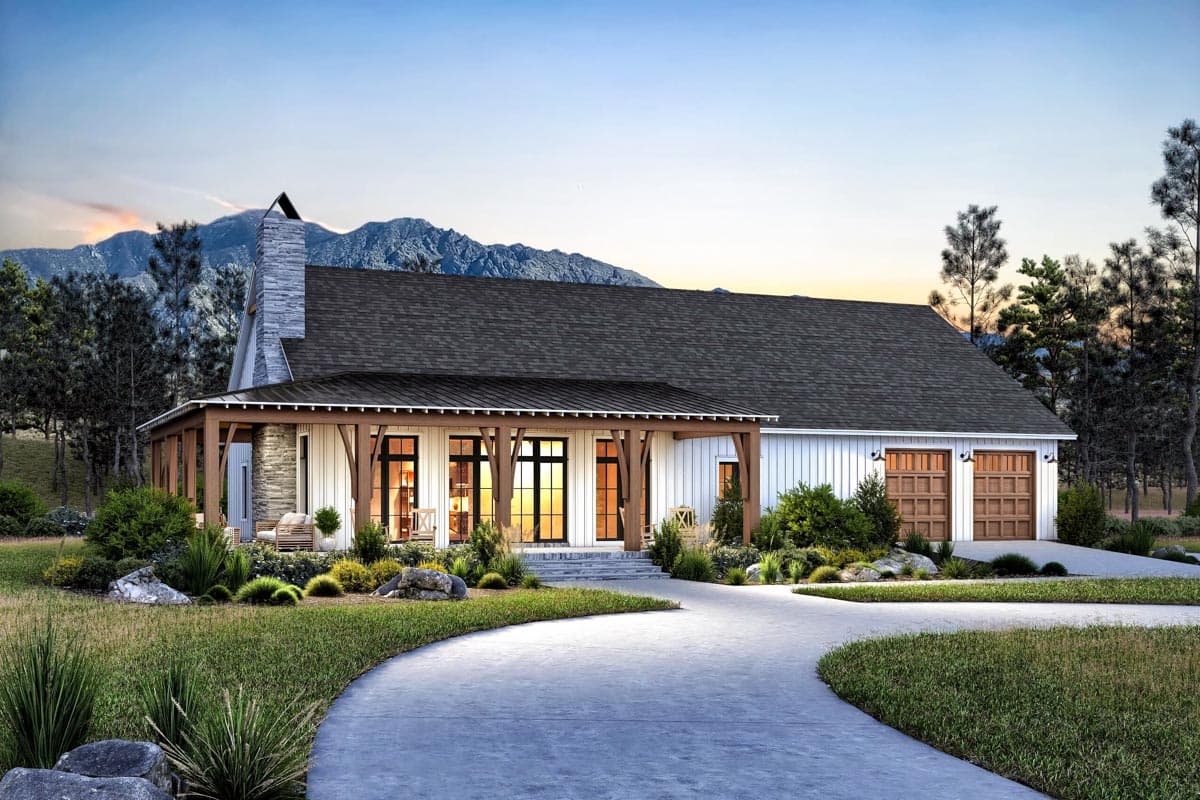 Plan 51972HZ: 4-Bed Modern Farmhouse Barndominium Plan with Wraparound ...