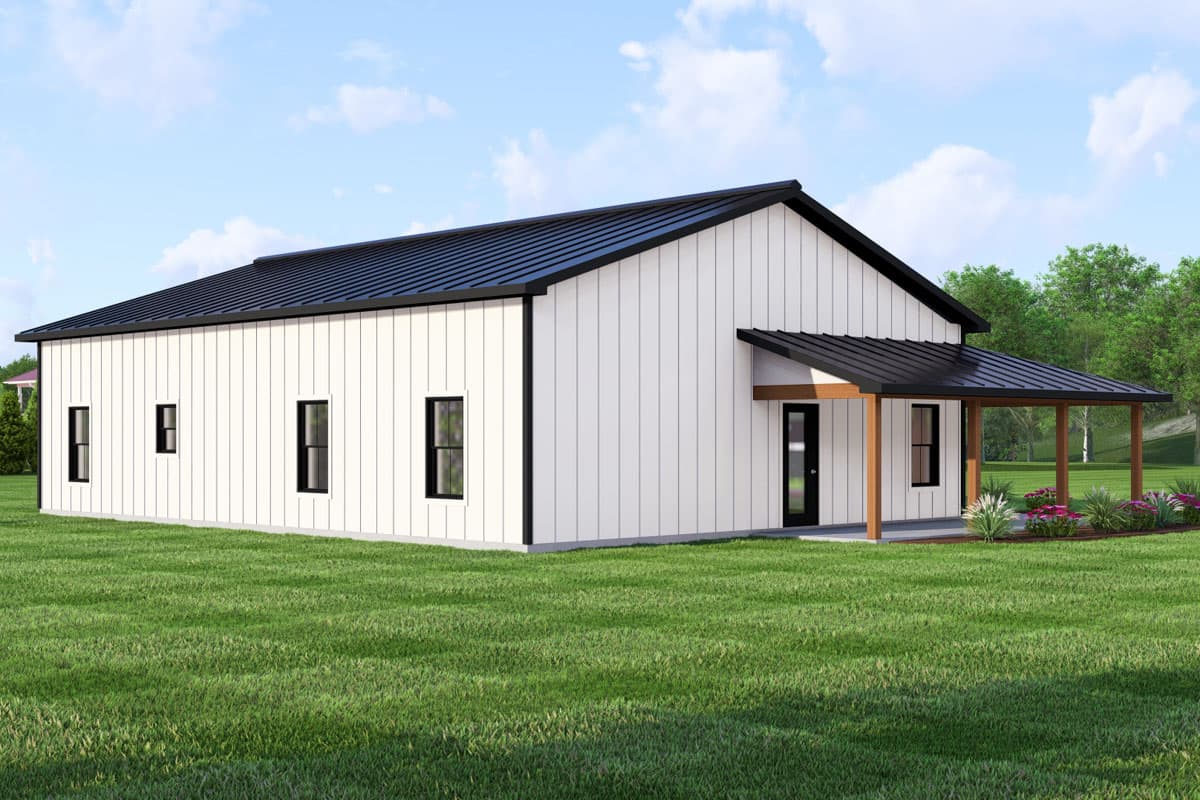Plan 135291GRA: 3-Bed Barndominium with Wrap-Around Porch - 1307 Sq Ft