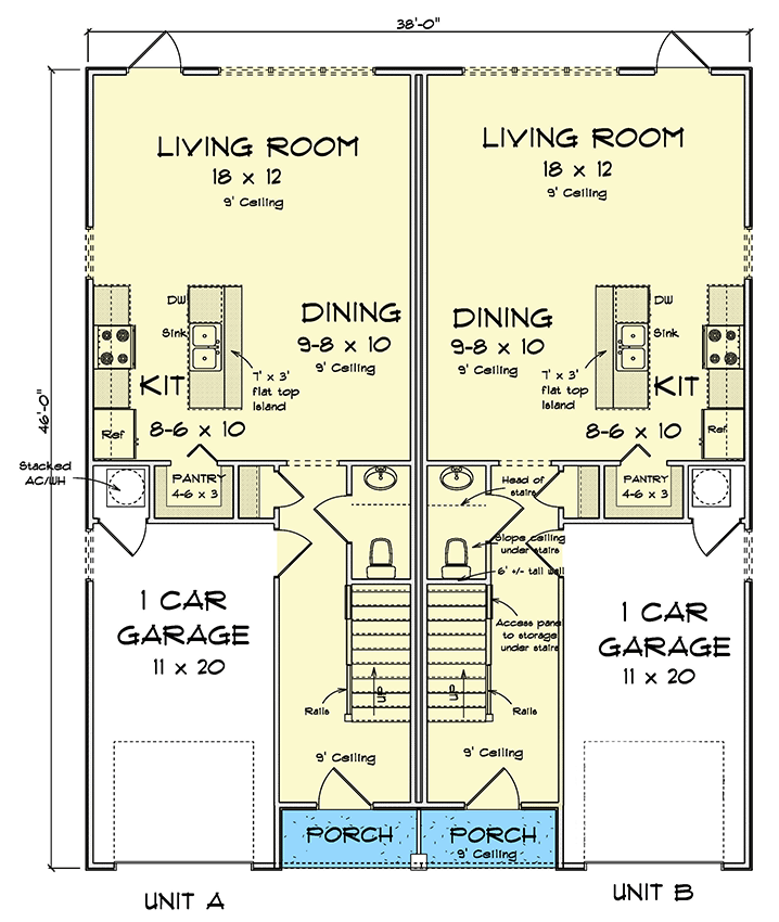Plan 52380WM: Traditional Duplex House Plan with 3 Bed Units - 1460 Sq ...