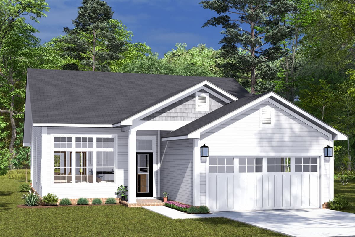 Plan 52394WM: 3-Bed Cottage House Plan with Front Facing Garage - 1388 ...