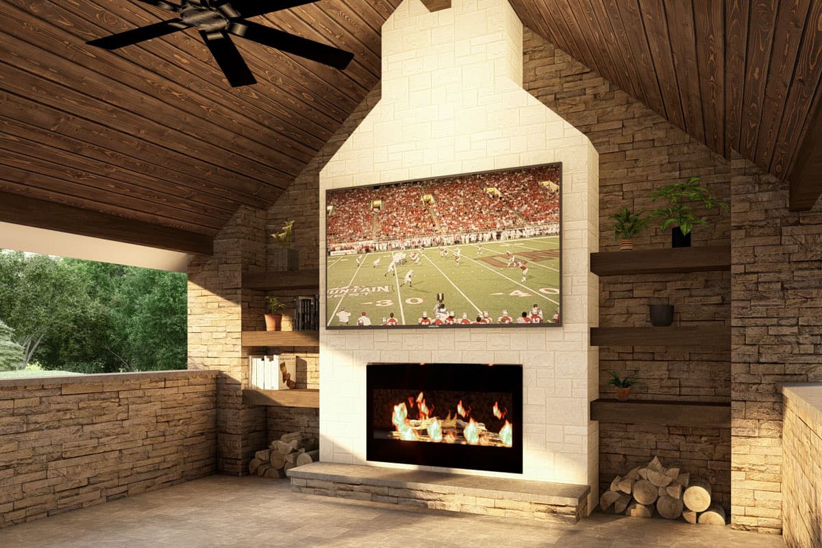 Plan 135320GRA: Pool House with Outdoor Fireplace - 816 Sq Ft