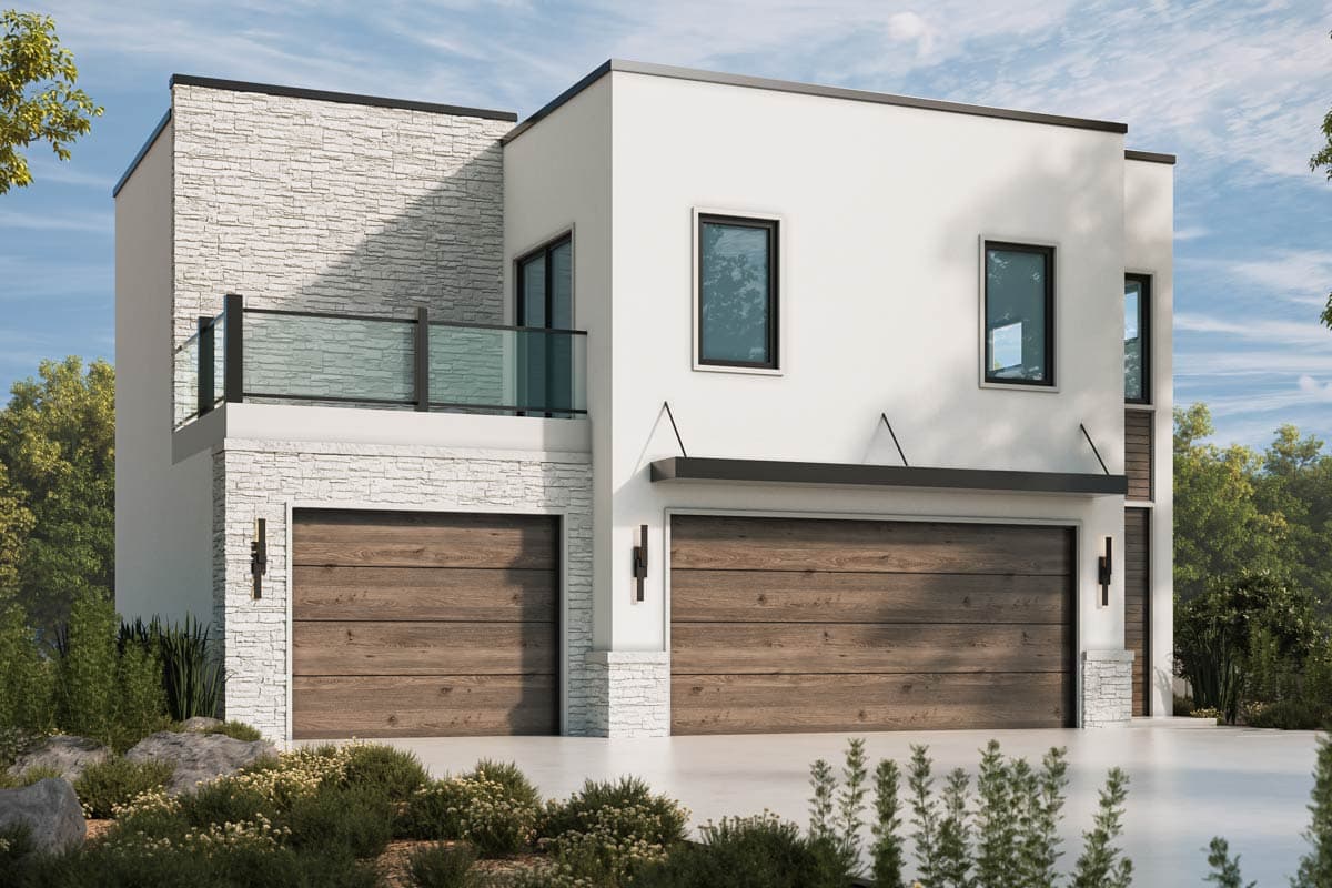 Plan 42460db Two Story Contemporary Garage Plan With 1 Bedroom Above