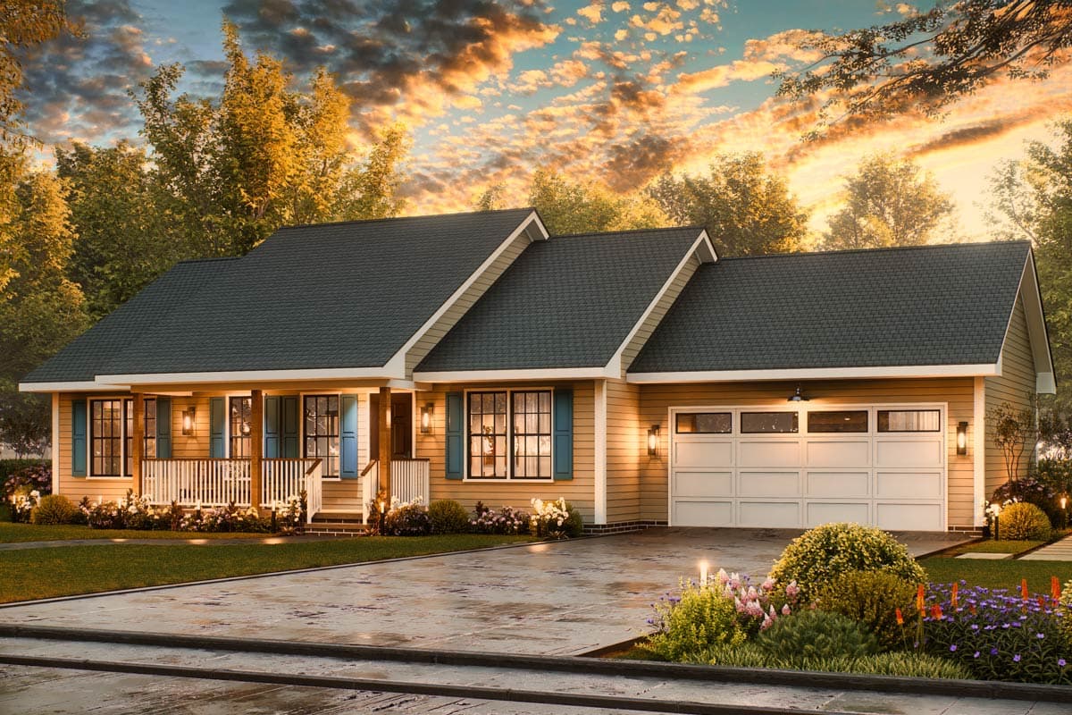 Plan 25848GE: Single-Story Country Cottage with Clustered Bedrooms ...