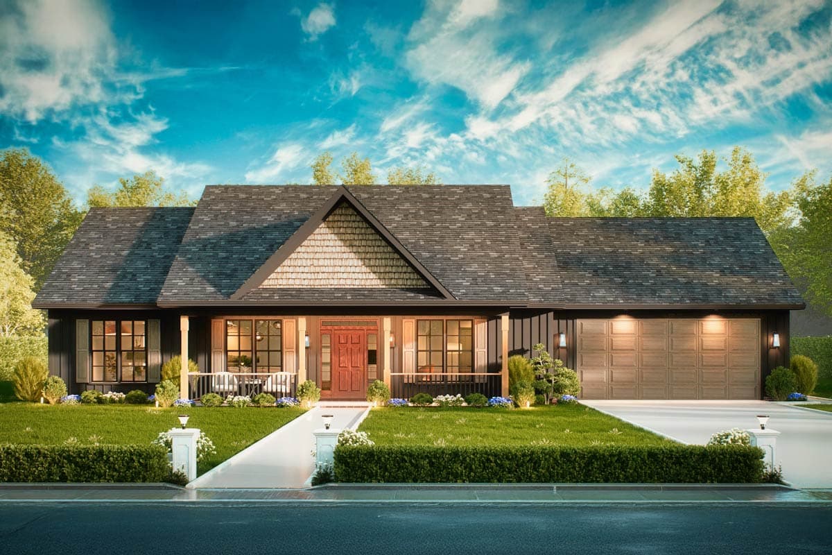 Plan 25879GE: Single-Story New American Ranch House Plan with Clustered ...