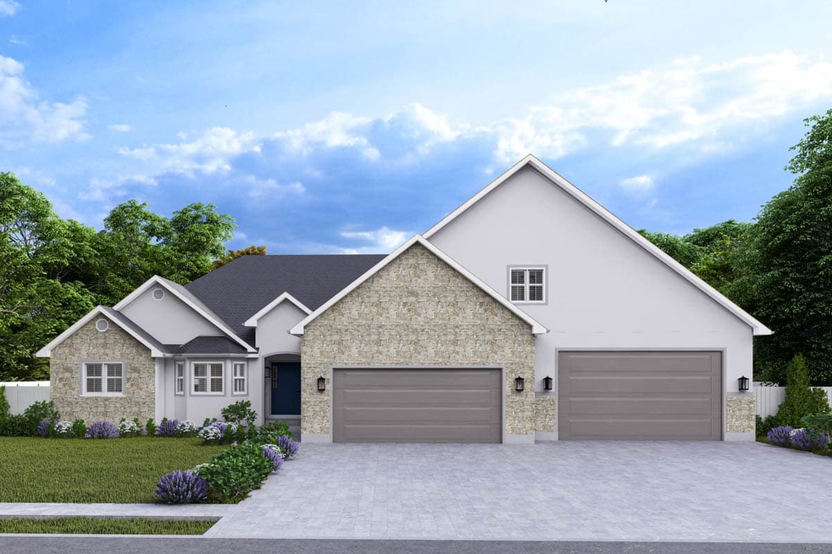 Plan 61633UT: Stylish Multi-Level Home with Grand Garage and Media Retreat