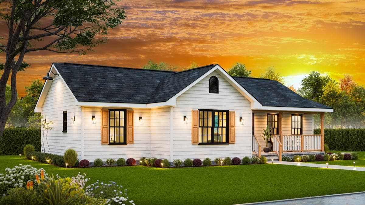 Plan 25901GE: Charming 3-Bed Country Ranch House with Inviting Porch