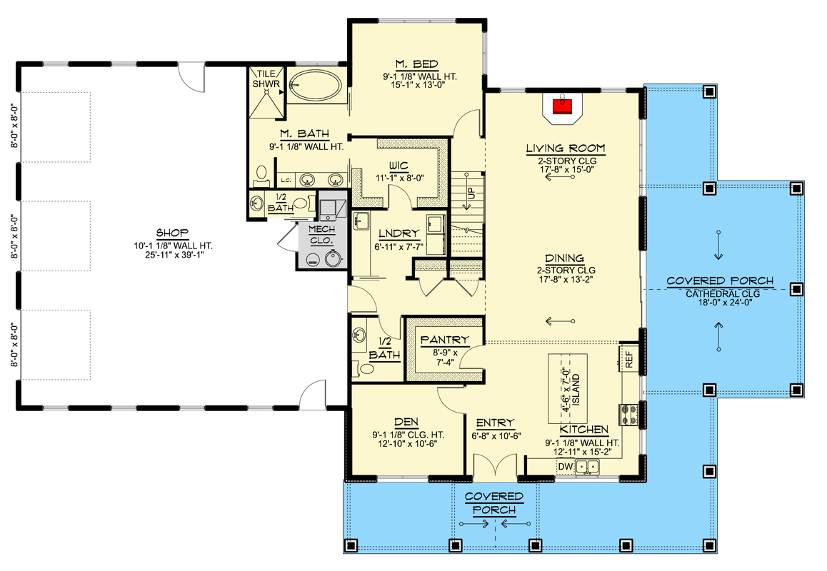 Plan 135369GRA: Spacious Barndominium with Wrap Around Porch and Loft
