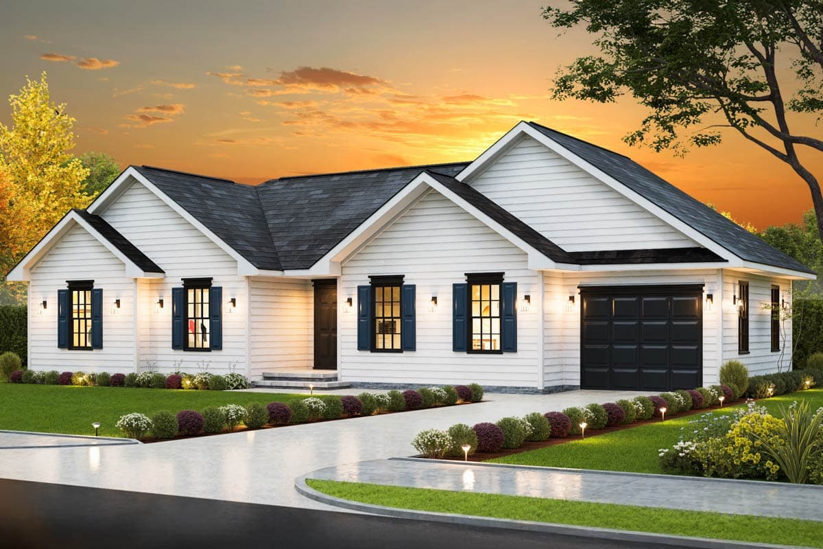 Plan 25913GE: Charming Country Ranch with Open Layout and Deck