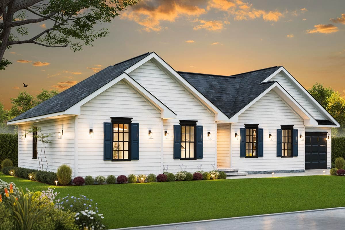 Plan 25913GE: Charming Country Ranch with Open Layout and Deck