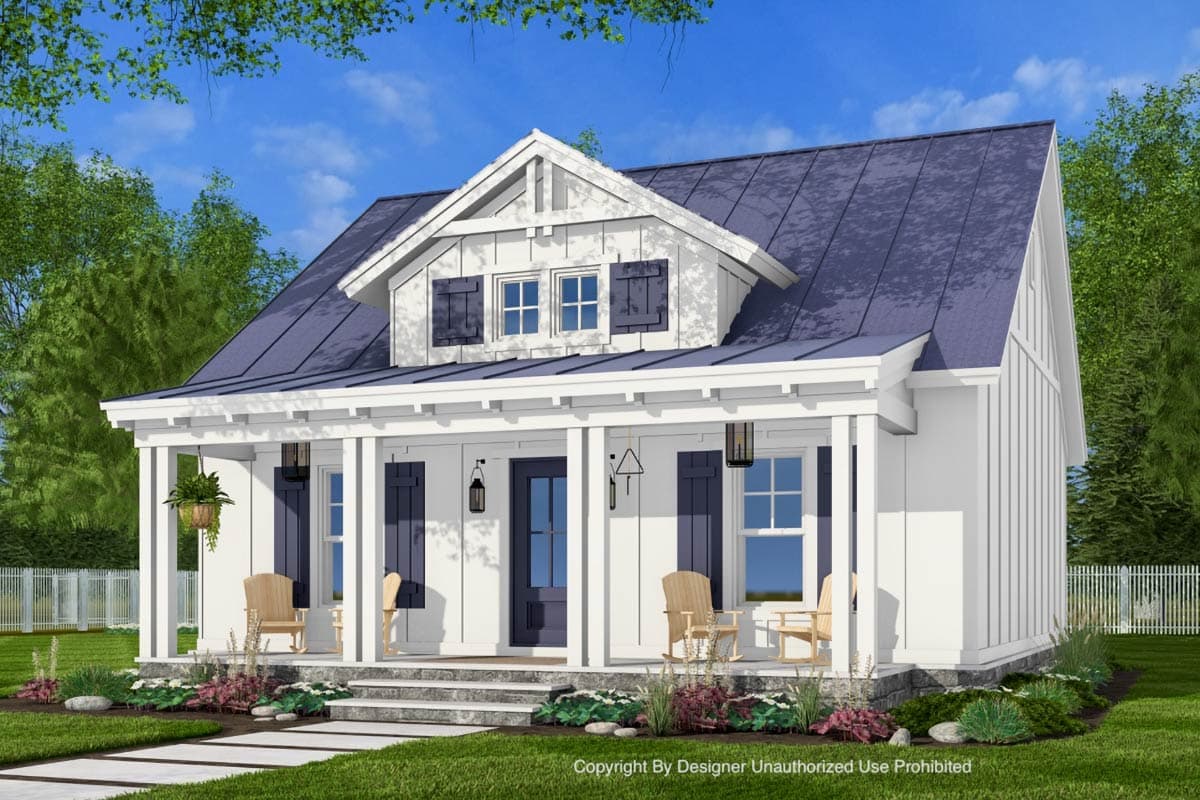 Plan 140031RK: 2-Bedroom Cottage with Two Bedrooms and Inviting Front Porch