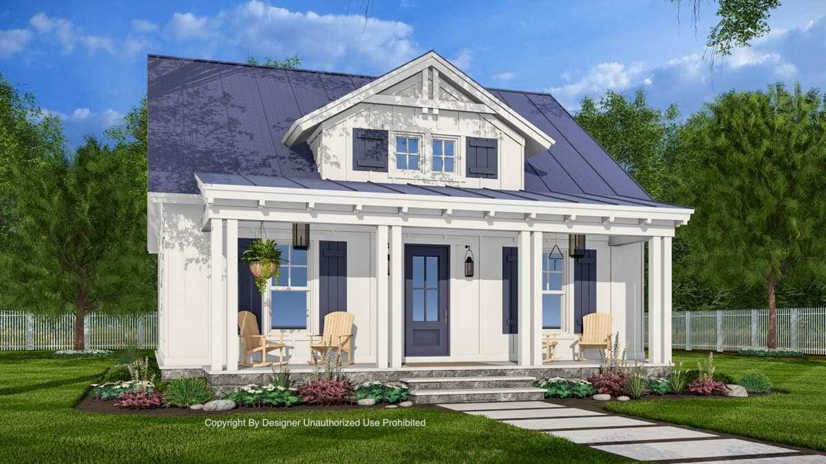 Plan 140031RK: 2-Bedroom Cottage with Two Bedrooms and Inviting Front Porch