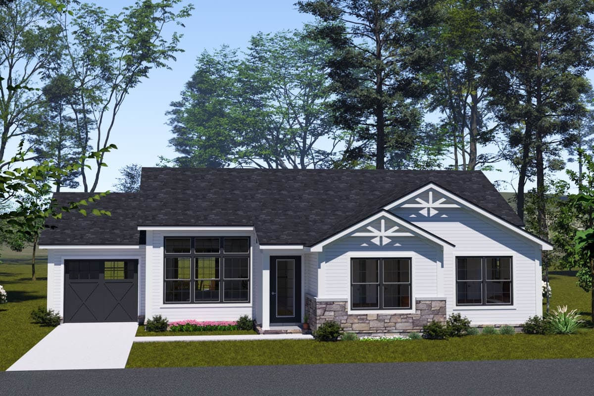 Plan 52446WM: Three-Bedroom Craftsman Cottage with Split Bedroom Layout