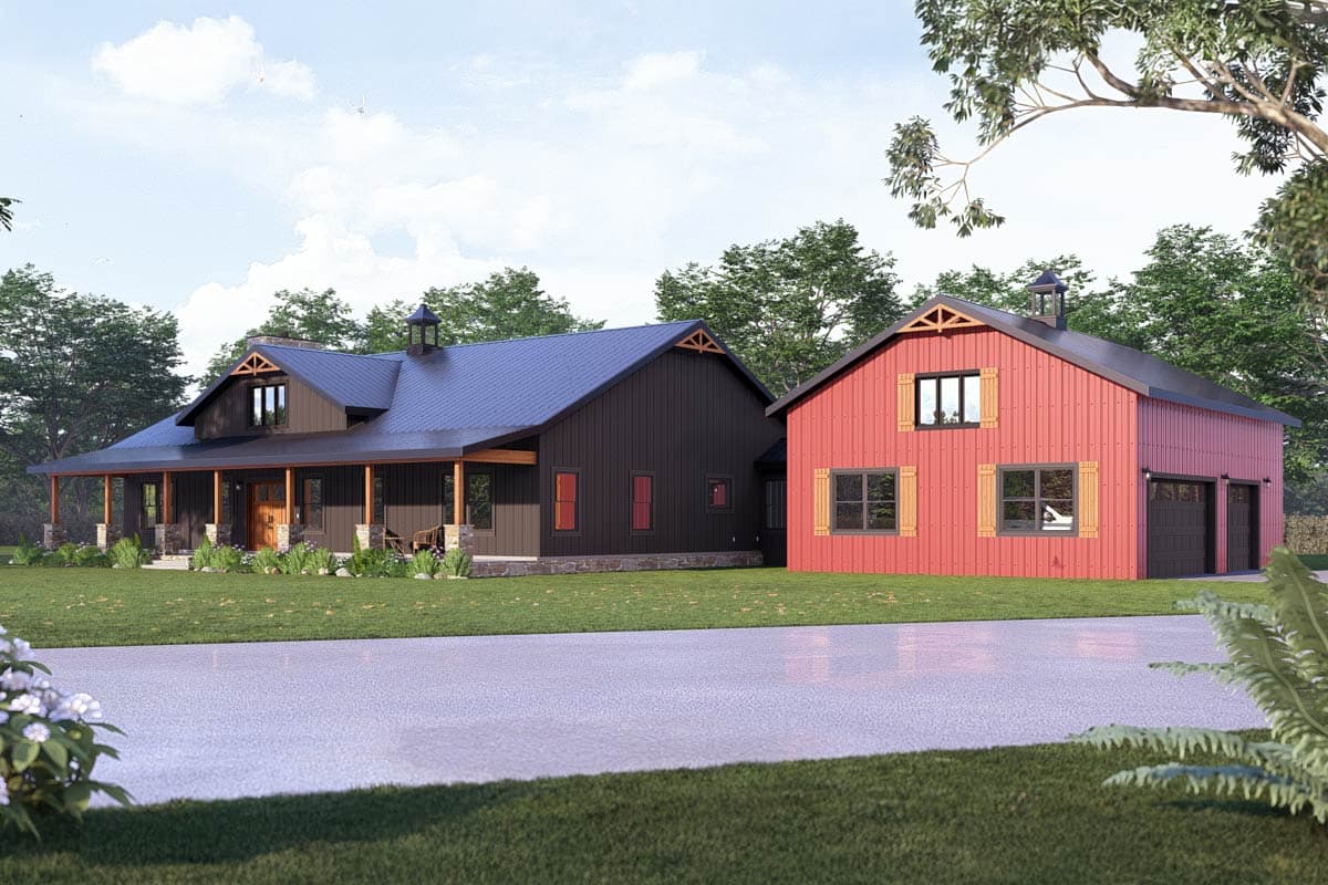 Plan 405057FDC: Modern Farmhouse Barndominium House Plan with Split ...
