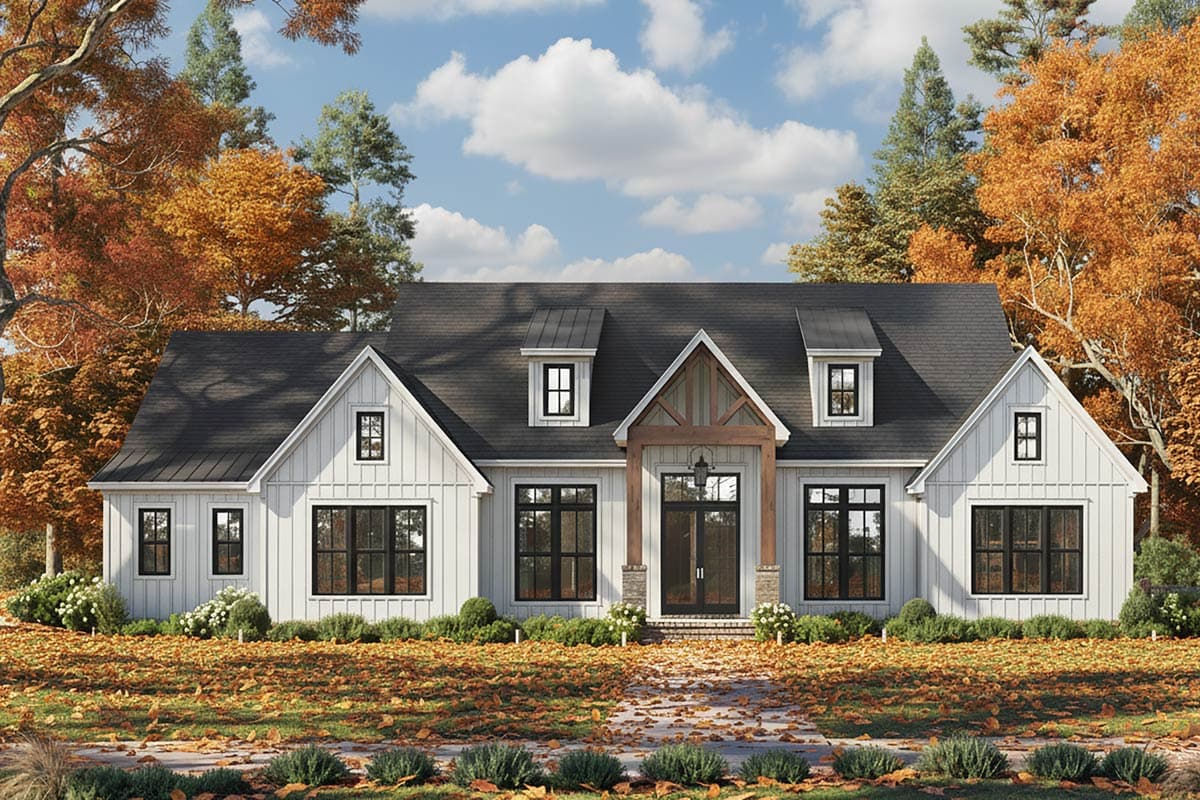 Plan 52017HZ: Southern Modern Farmhouse House Plan with 3 Beds, 3-Car ...