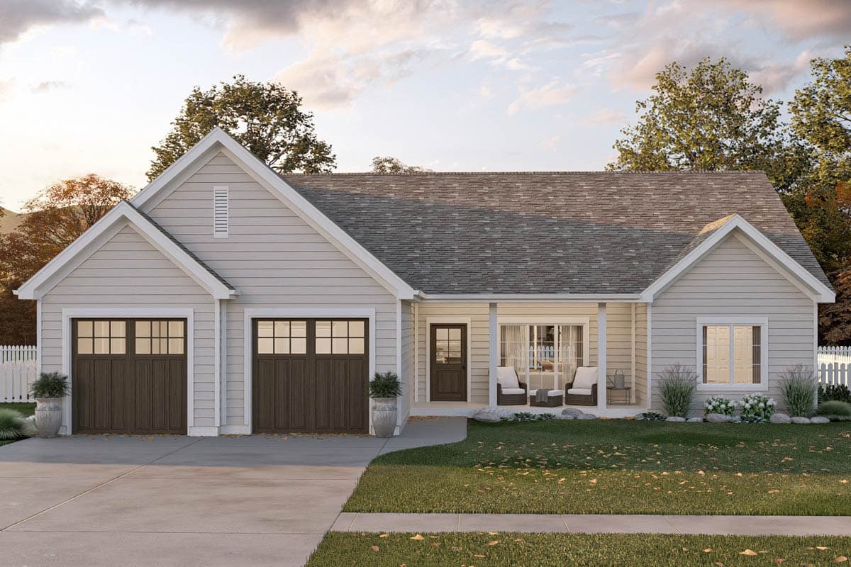 Plan 623586DJ: Country Ranch House Plan with Split Beds and Butler Pantry