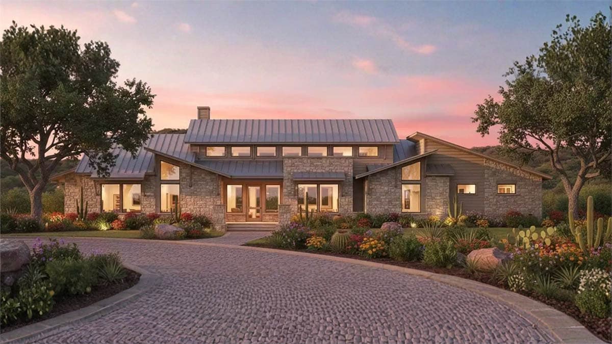 Plan 54067LK: Modern Rustic Hill Country Stone House Plan with Two ...