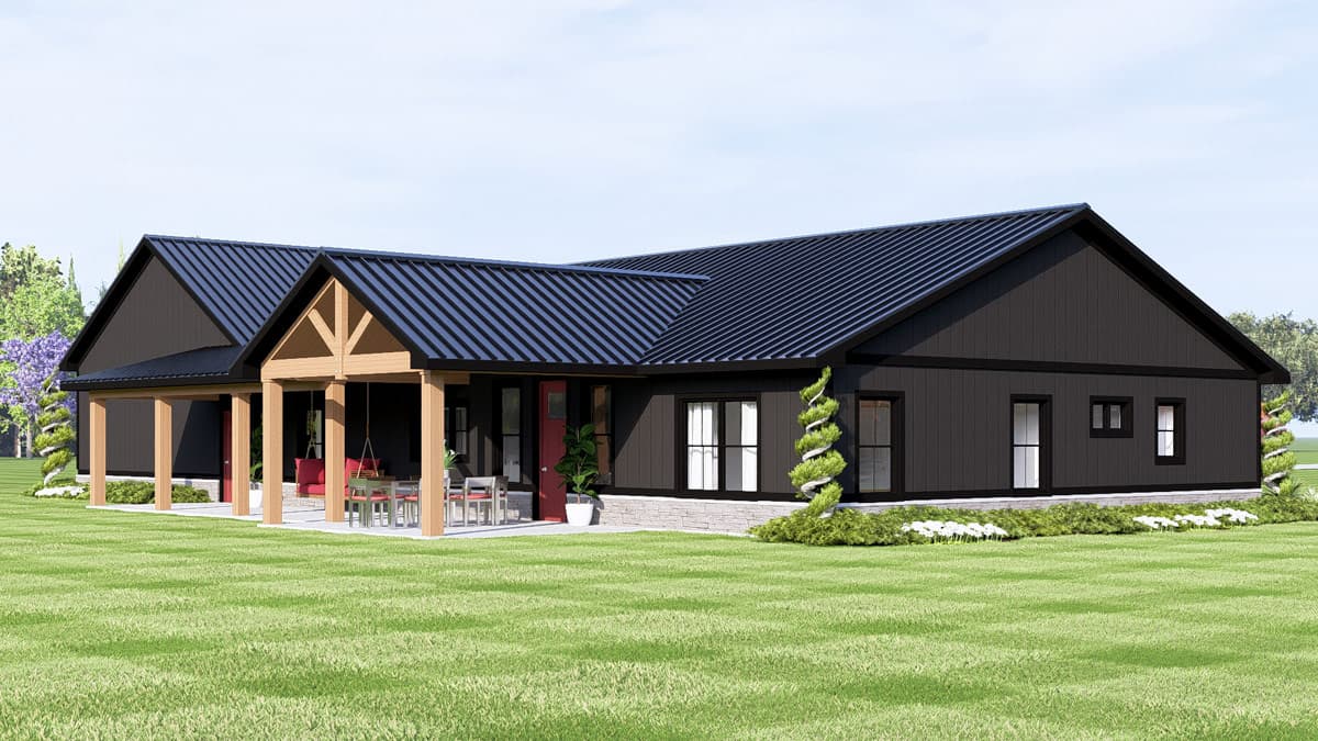 Plan 135434GRA: Modern Barndominium House Plan with 3 Bedrooms and Workshop