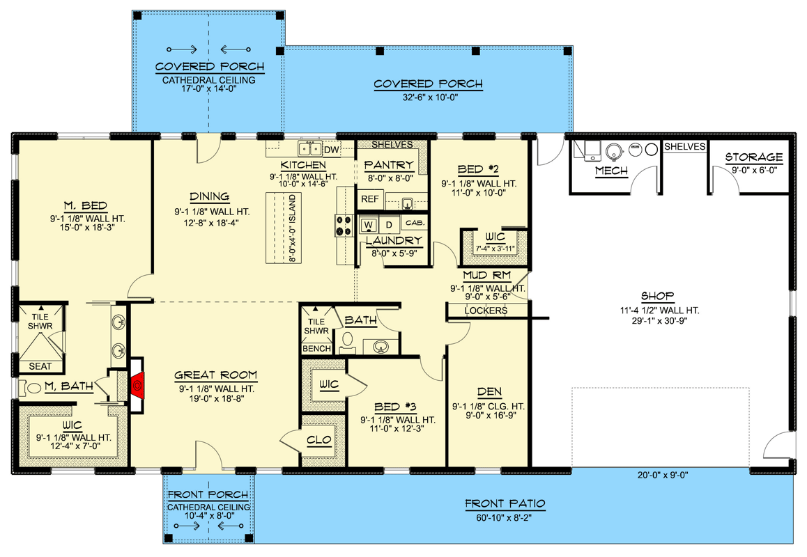 Plan 135434GRA: Modern Barndominium House Plan with 3 Bedrooms and Workshop