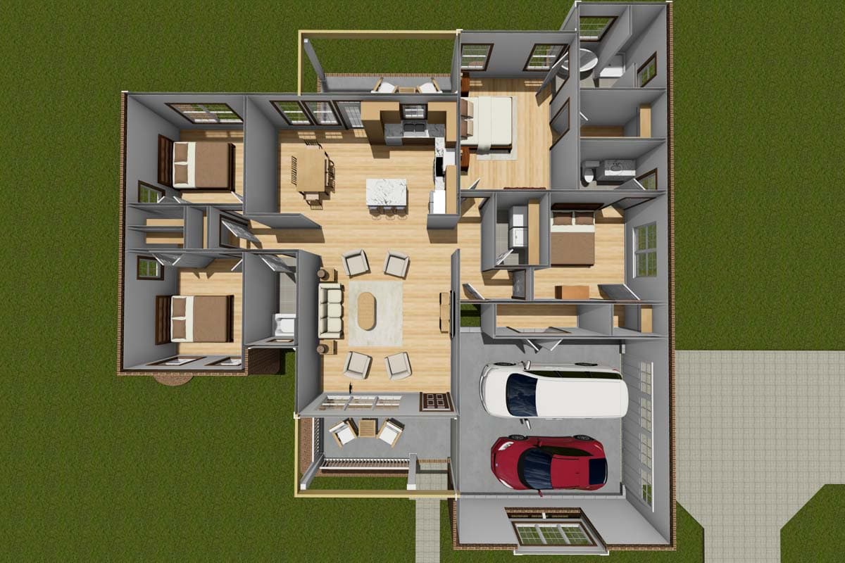 Plan 42265WM: Four Bedroom Split Layout