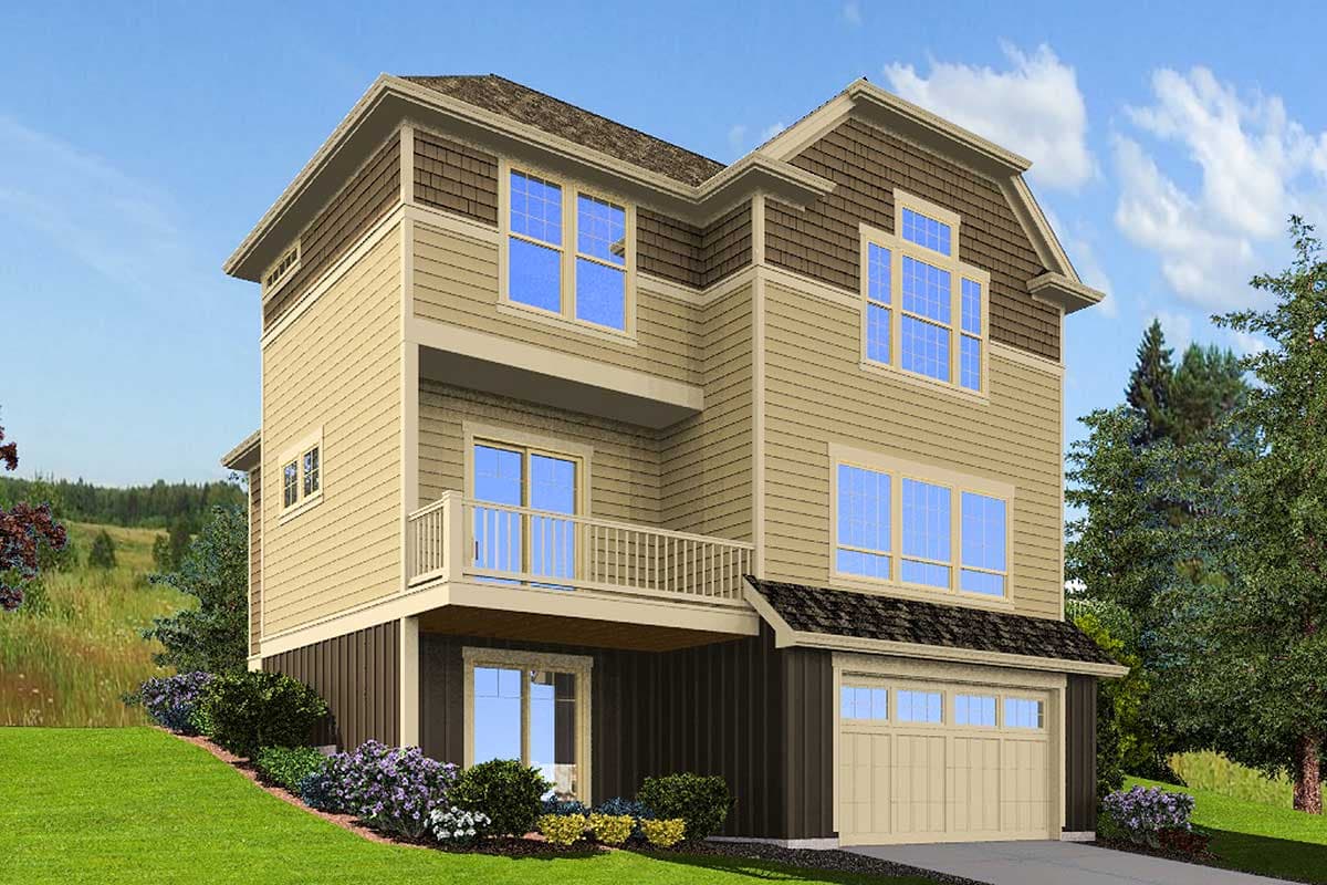 Plan 69552AM: Sloping Lot and an Alley Garage
