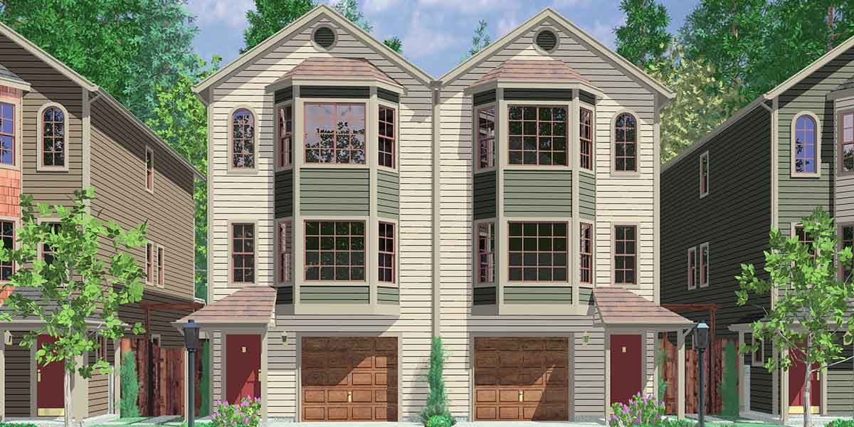 Plan 8160LB: Duplex House Plan with 2 Bed 2.5 Bath Units and Drive ...