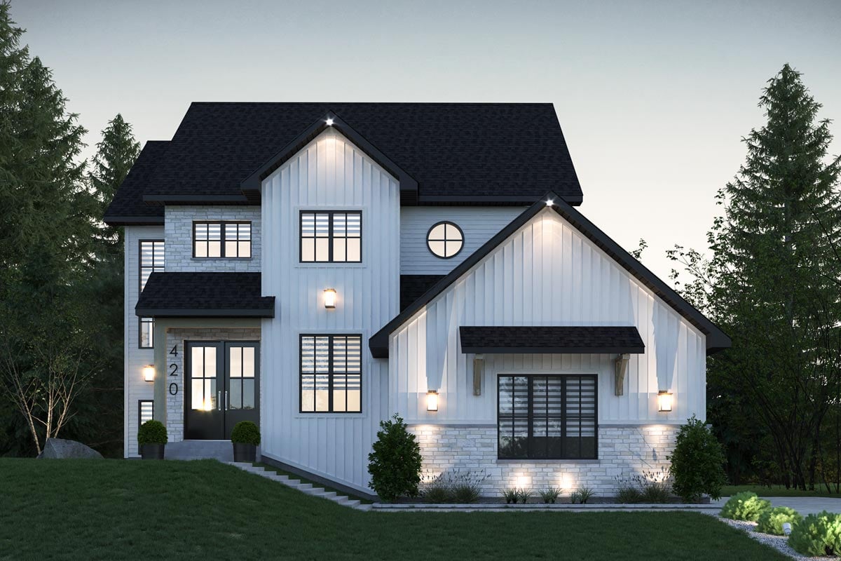 2-Story Transitional House Plan with Private Home Office and Laundry ...