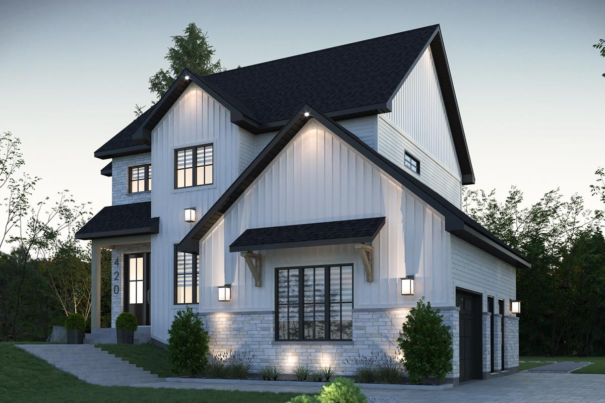 2-Story Transitional House Plan with Private Home Office and Laundry ...