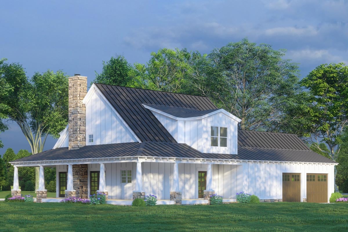 Country Cottage with Vaulted Ceiling Under 2300 Square Feet with Rear ...