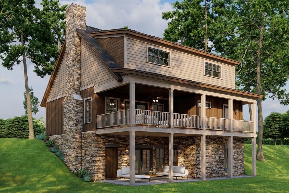 Rustic 3-Bed House Plan On a Walkout Basement with Vaulted Porte ...