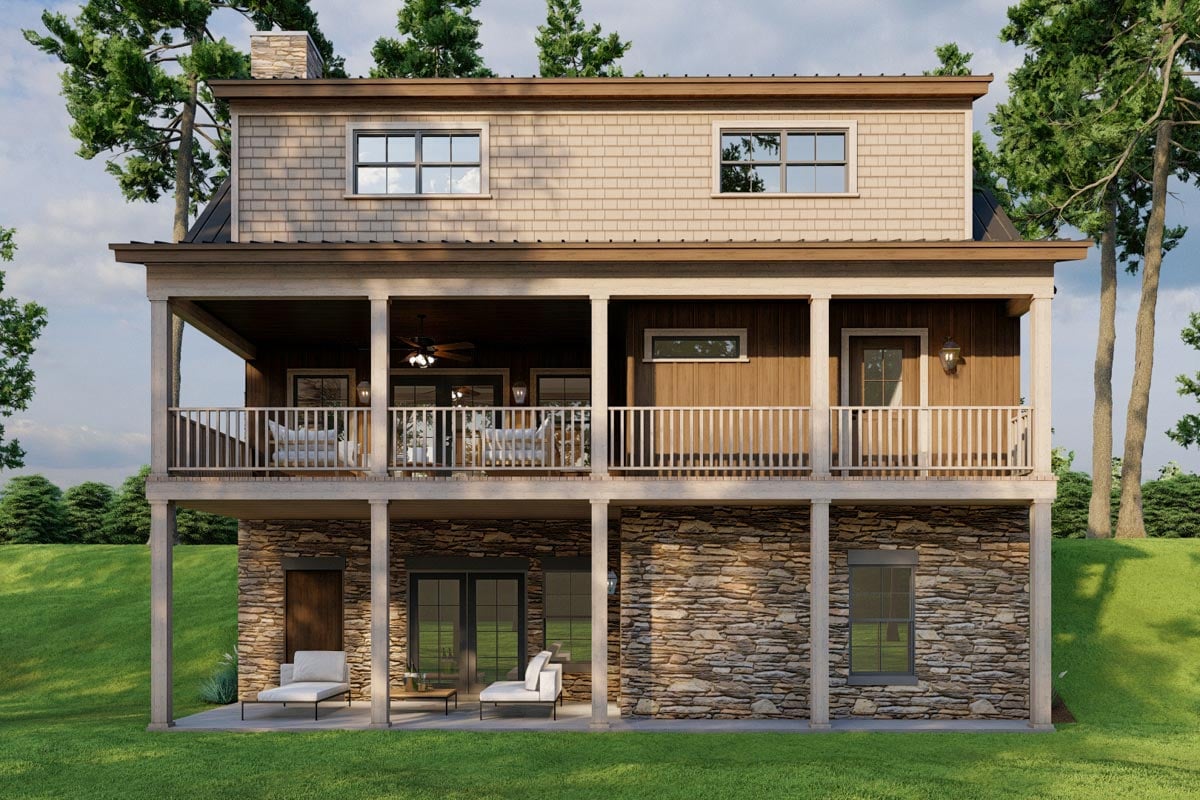 Rustic 3-Bed House Plan On a Walkout Basement with Vaulted Porte ...