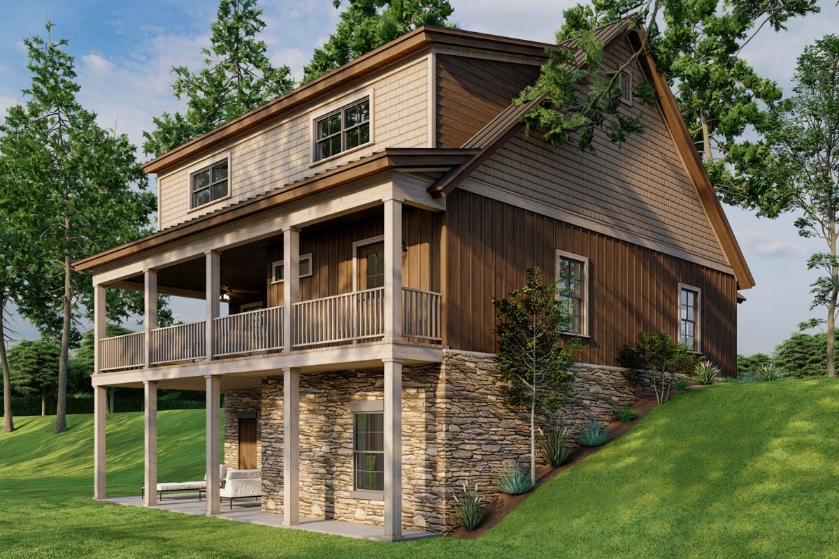Rustic 3-Bed House Plan On a Walkout Basement with Vaulted Porte ...