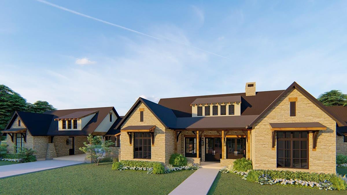 4-Bed Hill Country House Plan with 4-Car Motor Court and Large Covered ...