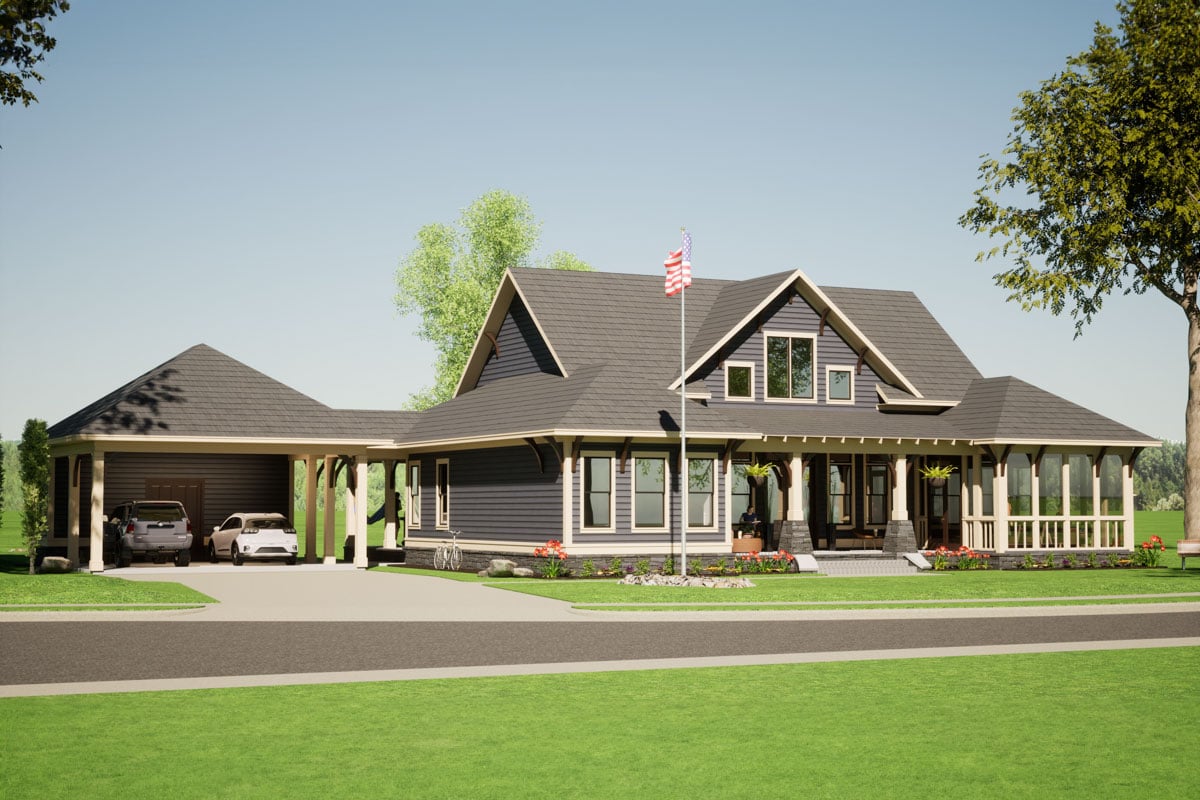 4-Bed Traditional Country House Plan with Carport - 2455 Sq Ft ...