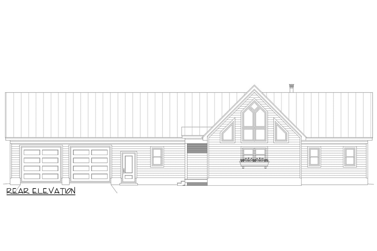 2-Bed Country Ranch House Plan with Rear Facing 2-Car Garage - 1523 Sq ...