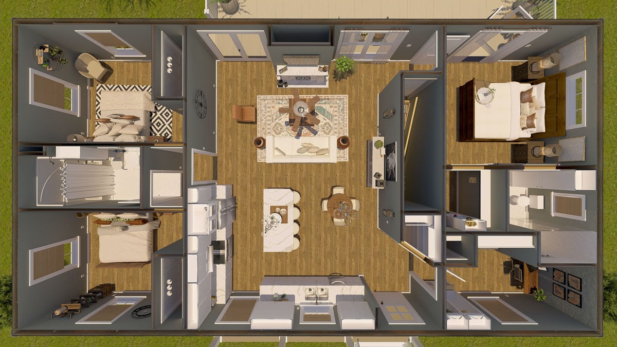 One-Story Country Ranch House Plan with Split-Bedrooms - 1632 Sq Ft ...