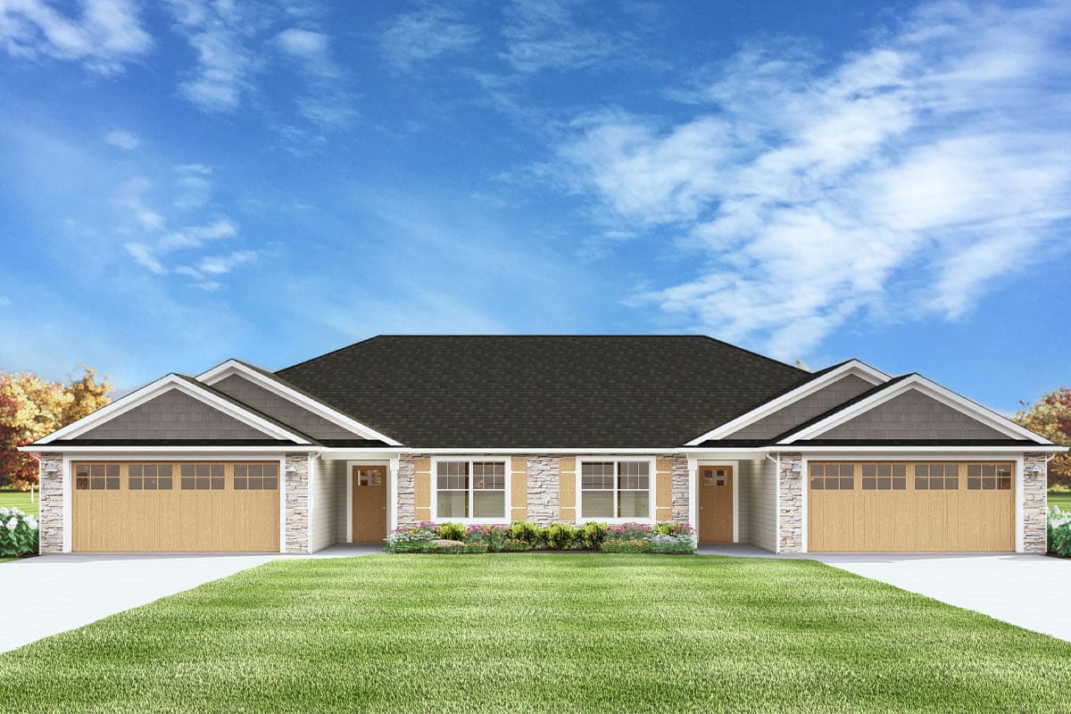 Plan 135311GRA: Duplex House Plan with 2-Bedroom Units - 1381 Sq Ft Per ...