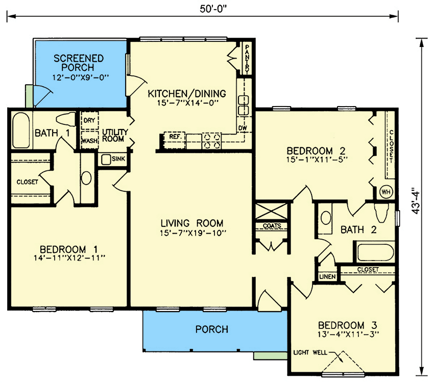 Single-Story Traditional Ranch House Plan with Closed Floor Plan - 1566 ...