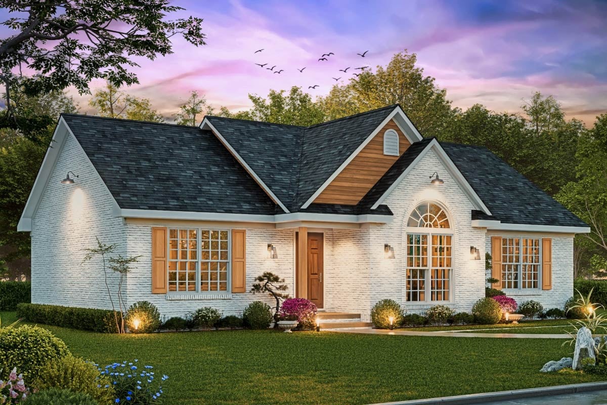 3-Bed European House Plan with Vaulted Living Room Ceiling - 1313 Sq Ft ...