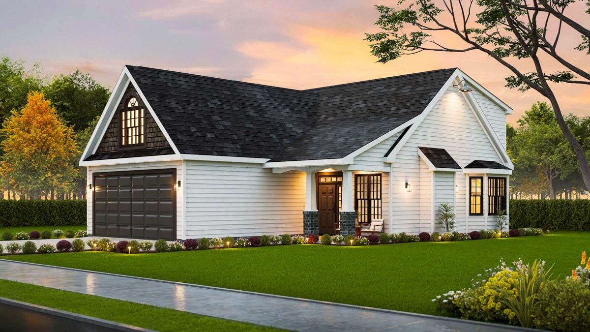 Cozy Three-Bedroom Cottage Plan with Charming Porch and Efficient ...