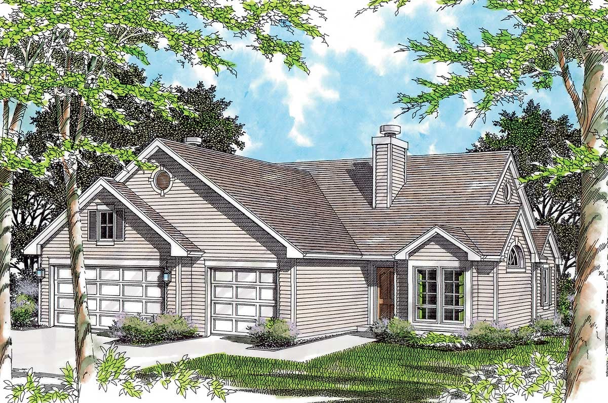 Duplex with Slightly Smaller Second Unit - 69391AM | Architectural ...