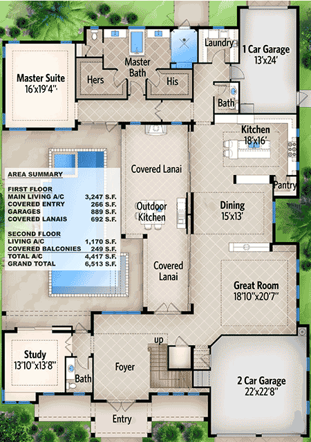 Florida House Plan with Outdoor Oasis - 86007BW | Architectural Designs ...