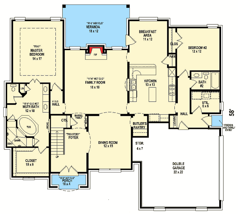Plan 58601SV: Four Bedrooms and a Future Rec Room
