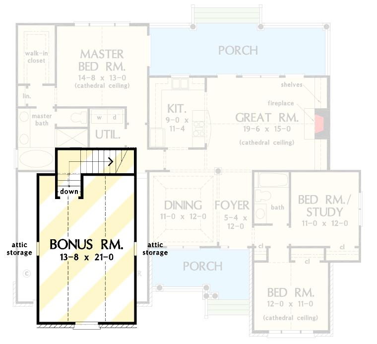 Plan 444340GDN: 1628 Square Foot House Plan with Cathedral Ceilings