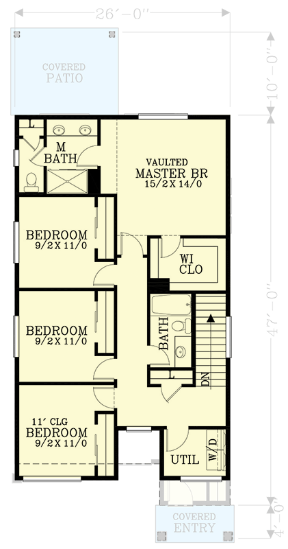Plan 28087J: 4-Bed 26-Foot-Wide Modern House Plan Under 1900 Square Feet