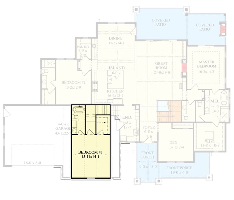 Plan 95198RW: 3-Bed New American House Plan with 4-Car Garage and Lower ...