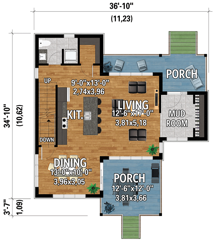 Plan 801076PM: Farmhouse Cottage Plan with Front and Rear Porches