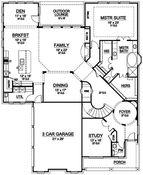Plan 36311TX: Two-Story Ceilings