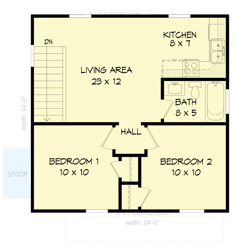 Plan 680383VR: 2 Car Detached Garage with 2 Bedrooms Above - 623 Sq Ft
